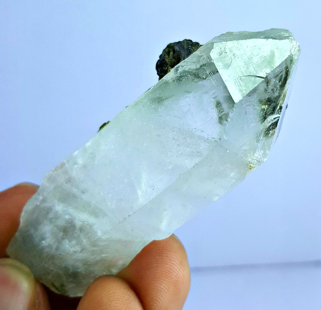 20 Gm Rare Green Color Crystal of Epidote Mounted on Quartz Point ...
