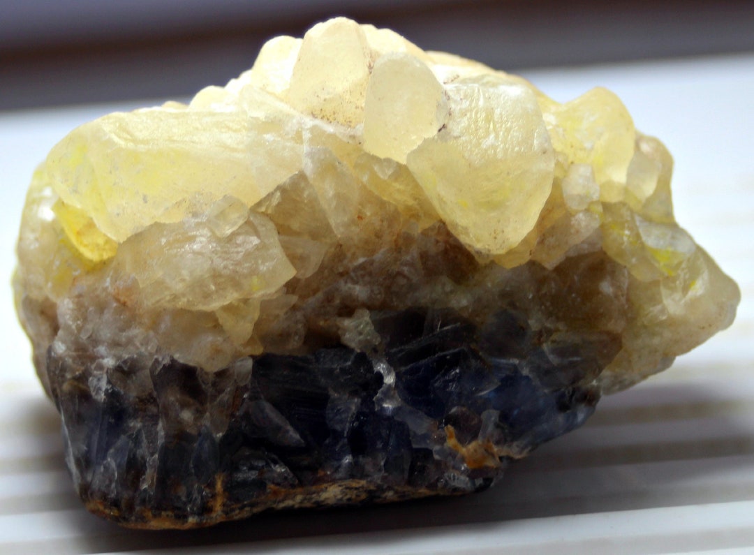 Rare Yellow Cubic Calcite Crystal on Fluorite Crystal Combo Specimen ...