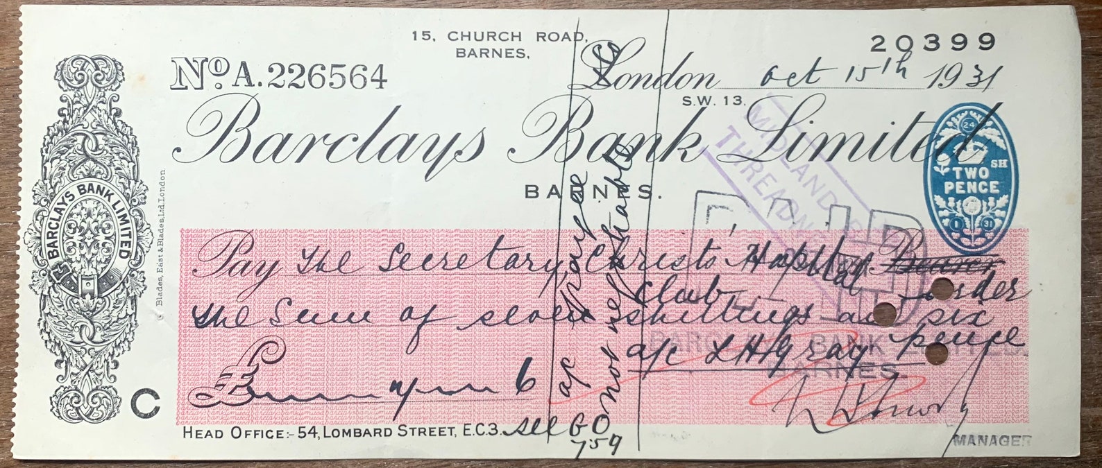 Early 1930’s Barclays Bank Cheques - Etsy