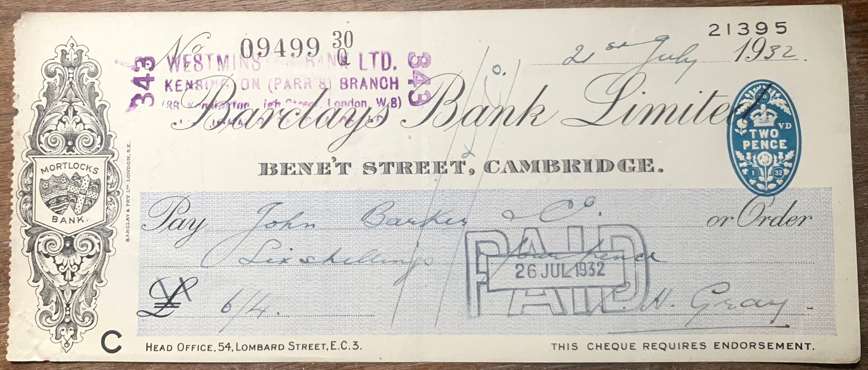Early 1930’s Barclays Bank Cheques - Etsy