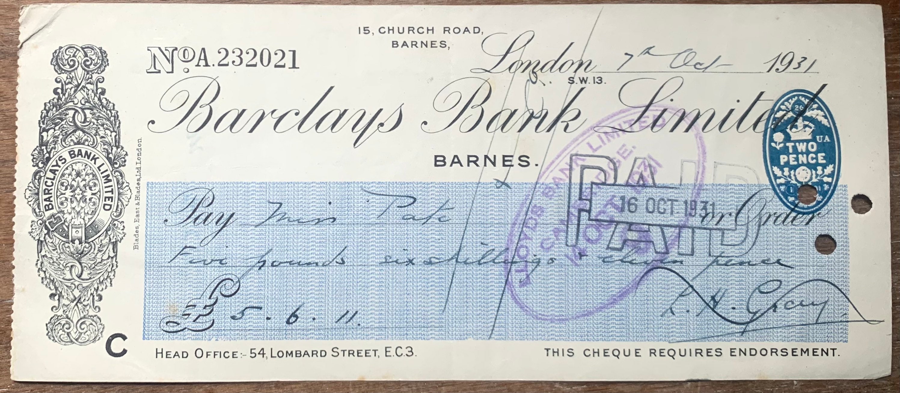 Early 1930’s Barclays Bank Cheques - Etsy