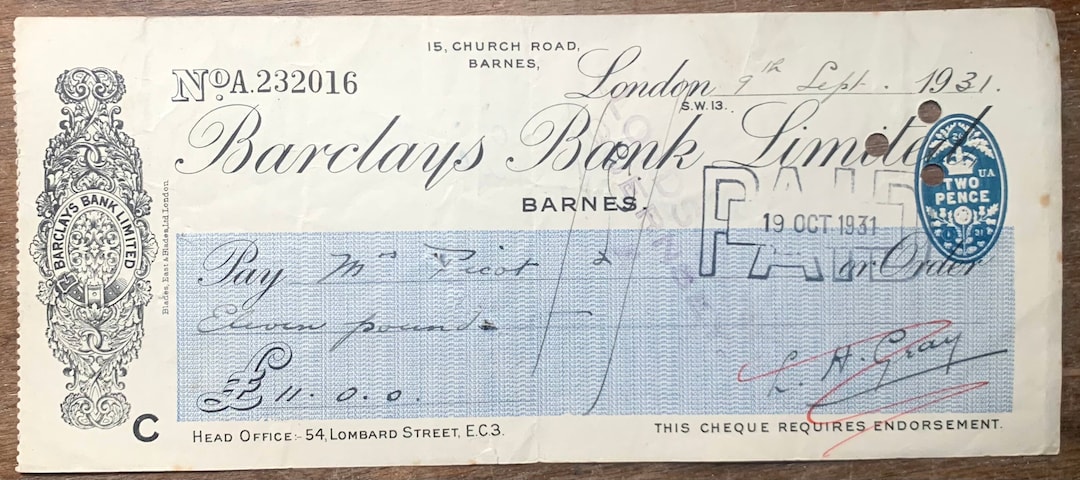 Early 1930’s Barclays Bank Cheques - Etsy