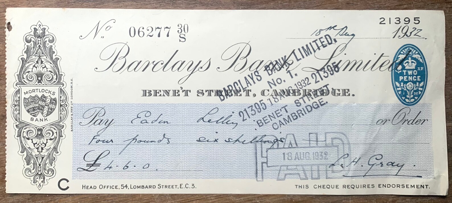 Early 1930’s Barclays Bank Cheques - Etsy