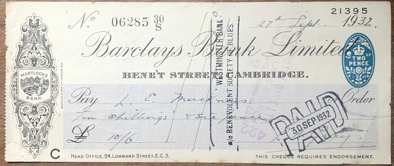 Early 1930’s Barclays Bank Cheques - Etsy