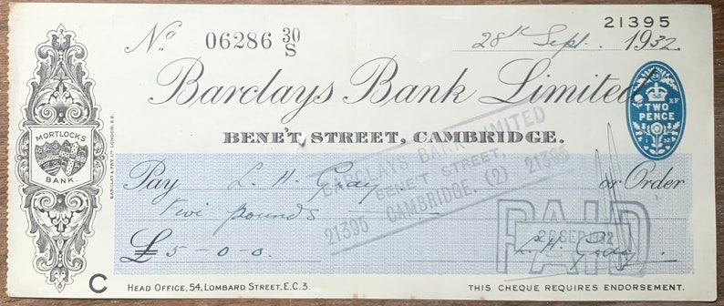 Early 1930’s Barclays Bank Cheques - Etsy