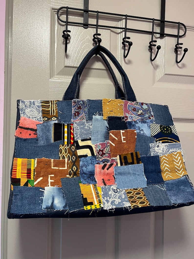 Upcycled Denim Patchwork Tote Bag - Etsy