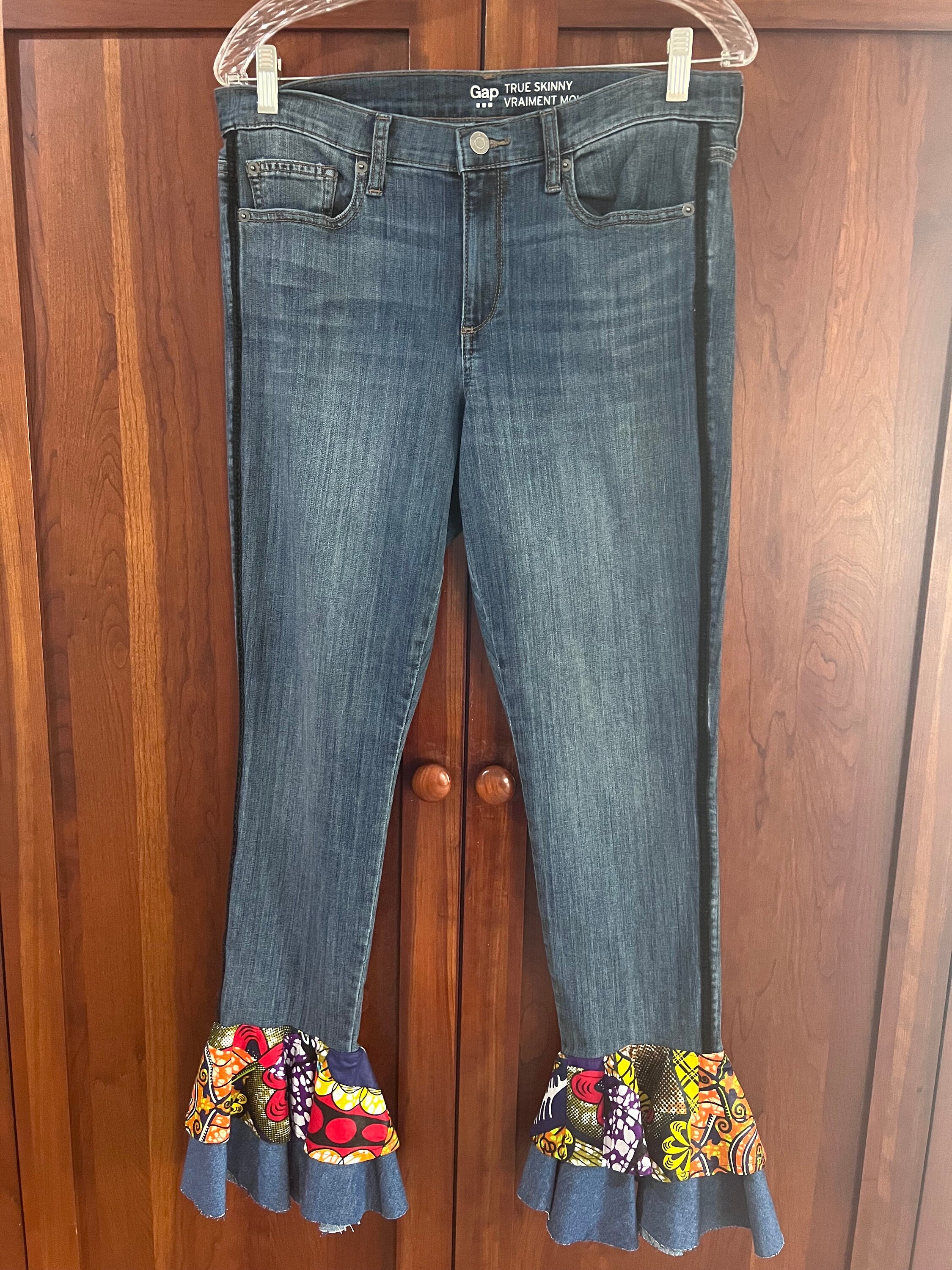 Upcycled African Ruffle Hem Jeans - Etsy