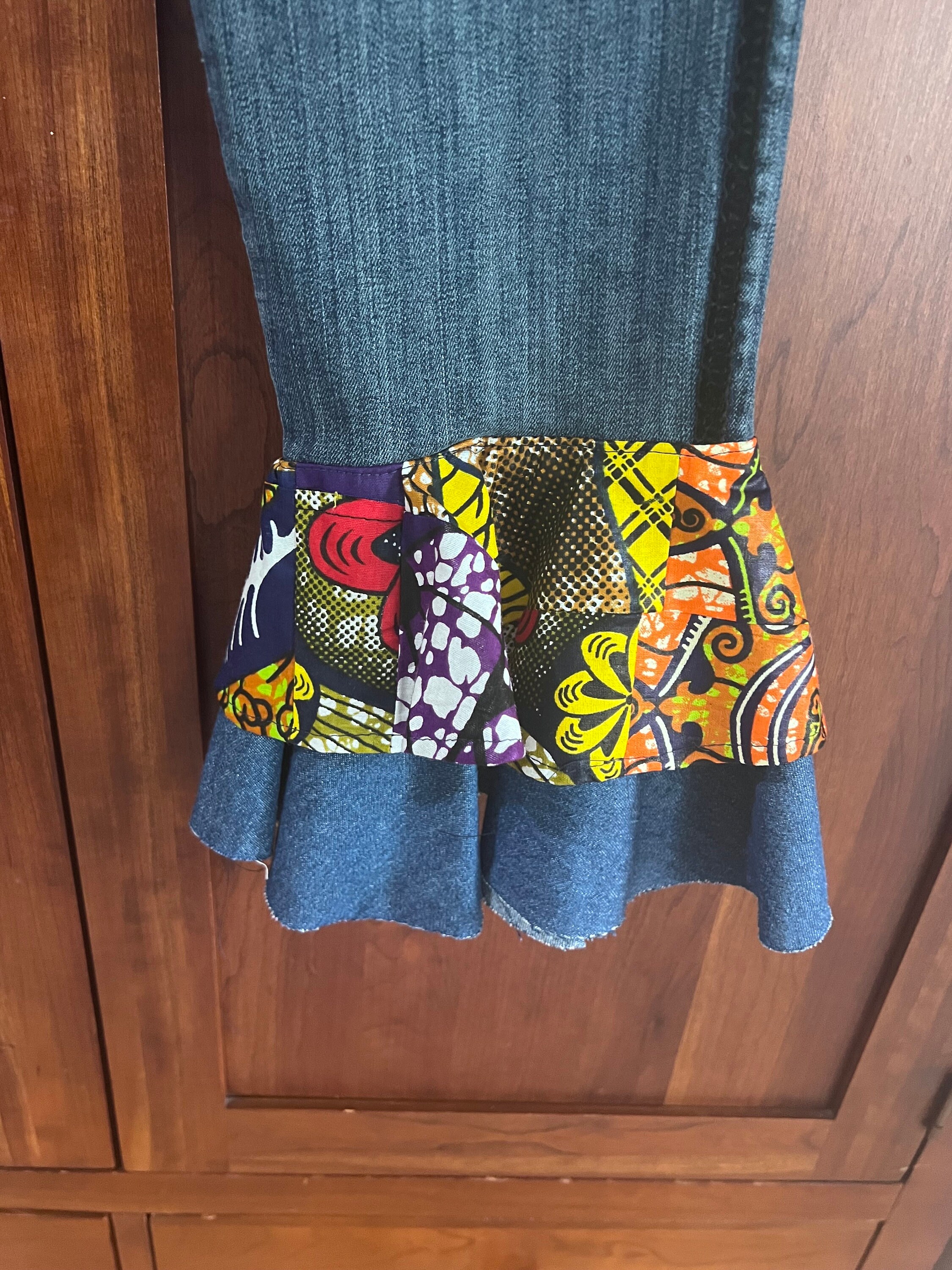 Upcycled African Ruffle Hem Jeans - Etsy