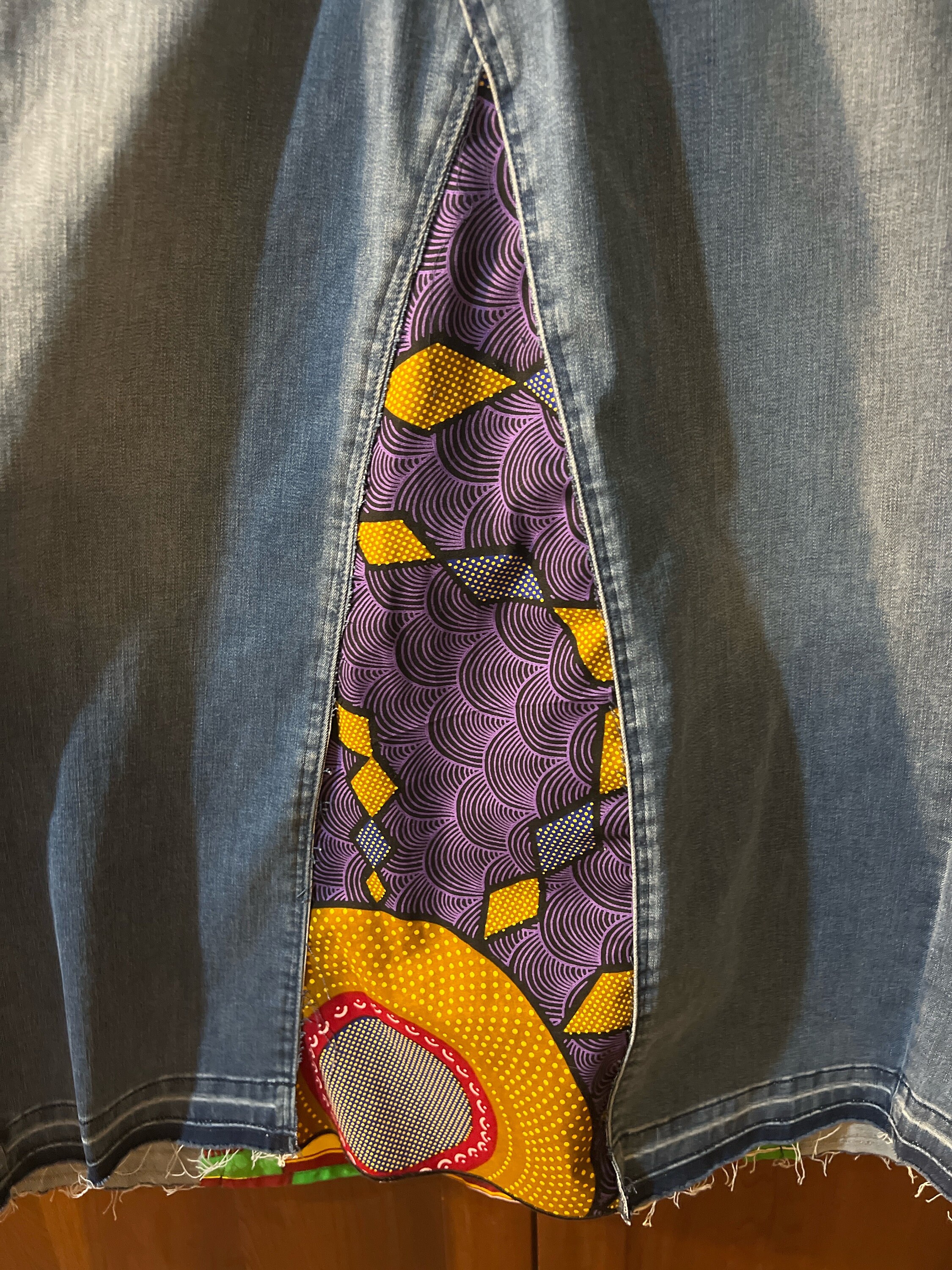 Upcycled Denim Skirt With African Prints - Etsy