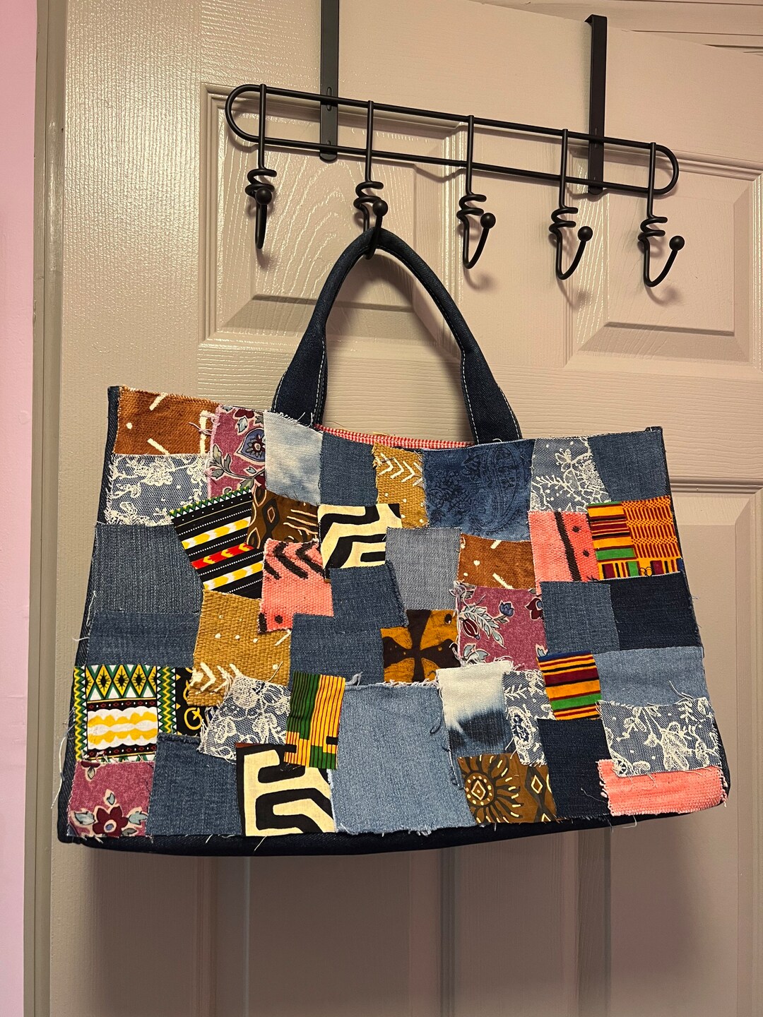 Upcycled Denim Patchwork Tote Bag - Etsy
