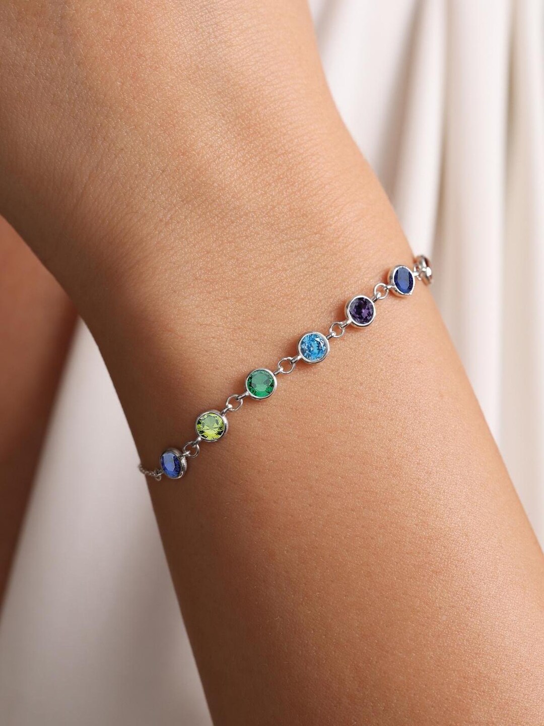 Colorful Gemstone Bracelet, Handmade With Multiple Length Options, 925 ...