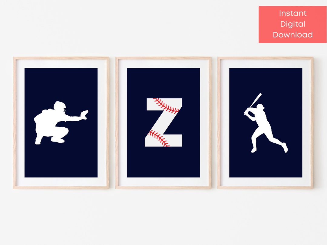 Baseball "z" Initial Nursery Wall Art Dark Blue, Baseball Initial ...