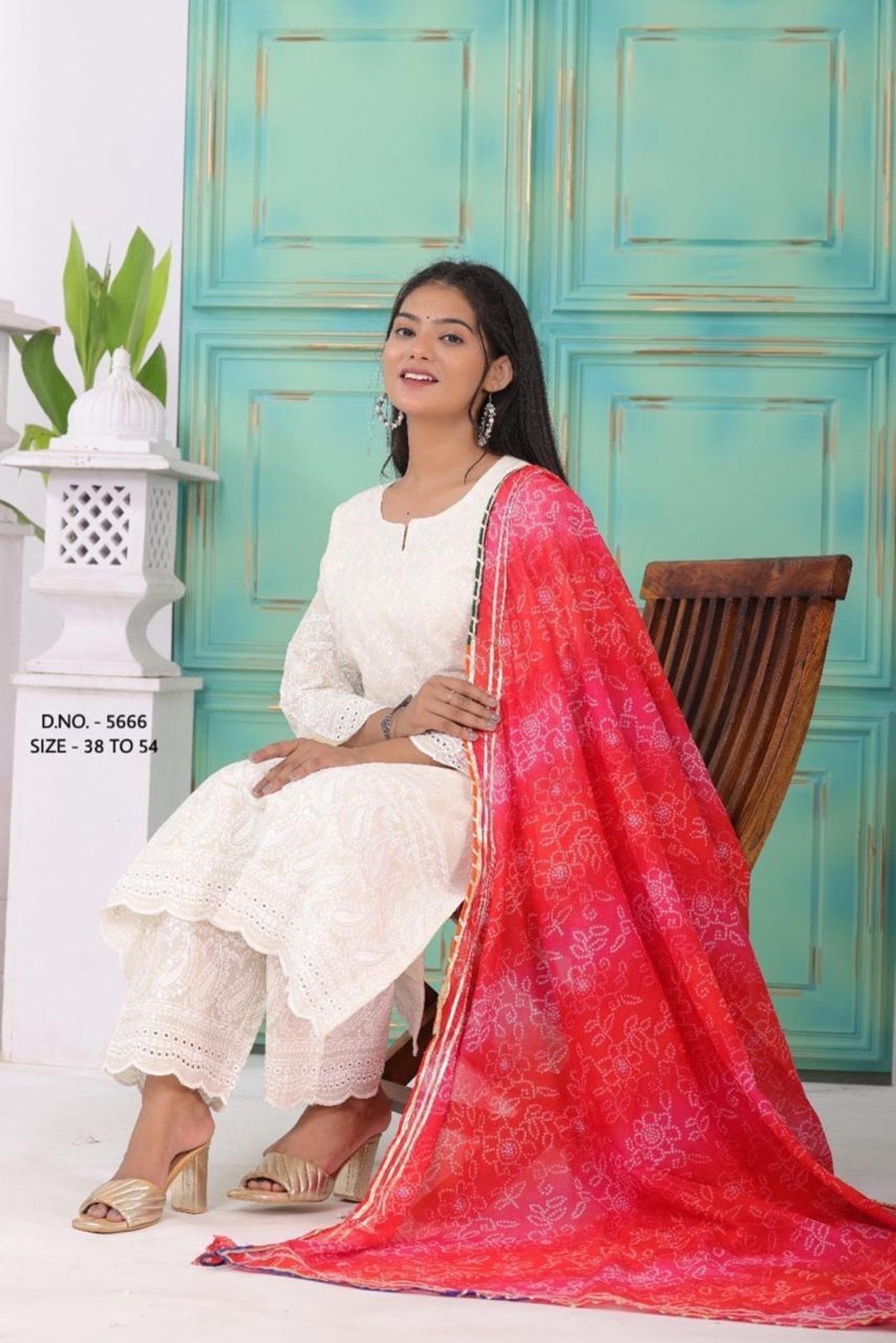 Chicken Kari White Palazzo Kurta Dupatta Readymade Salwar Kameez ...