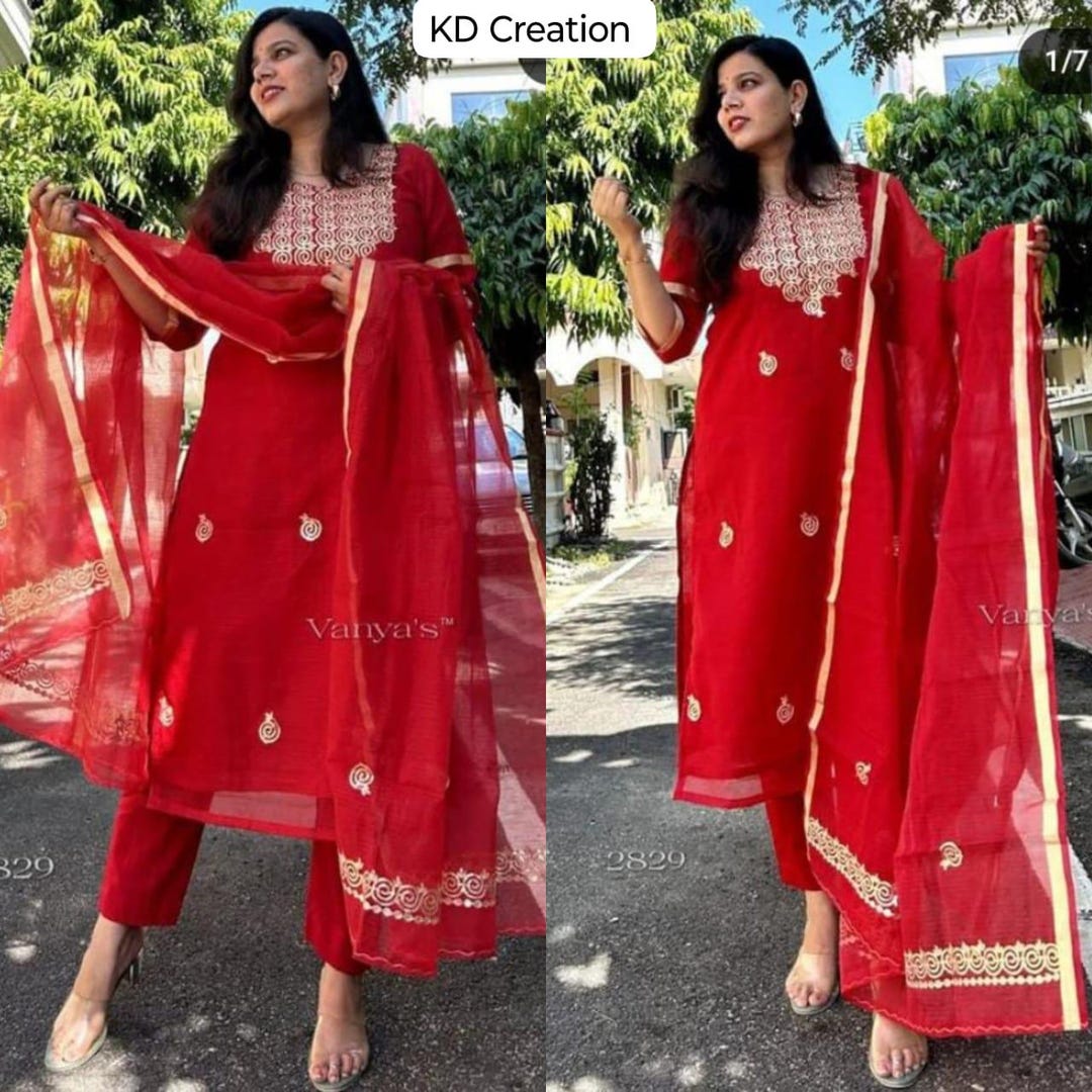 Designer Red Shalwar Kameez Ethnic Indian 3 Piece Red Partywear Elegant ...