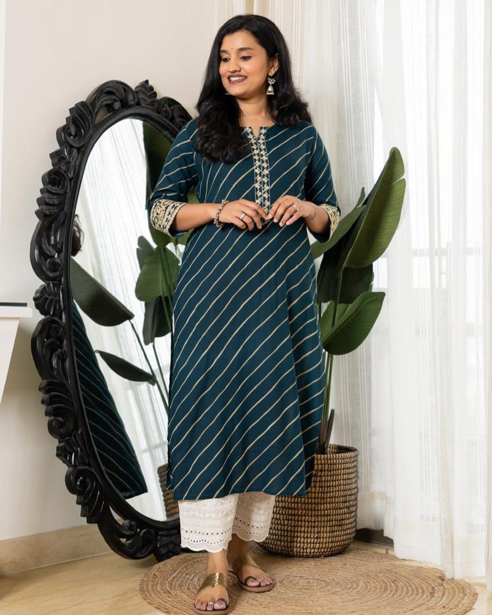 Red Lehariya Palazzo Kurta Set Readymade Women Indian Ethnic Salwar ...