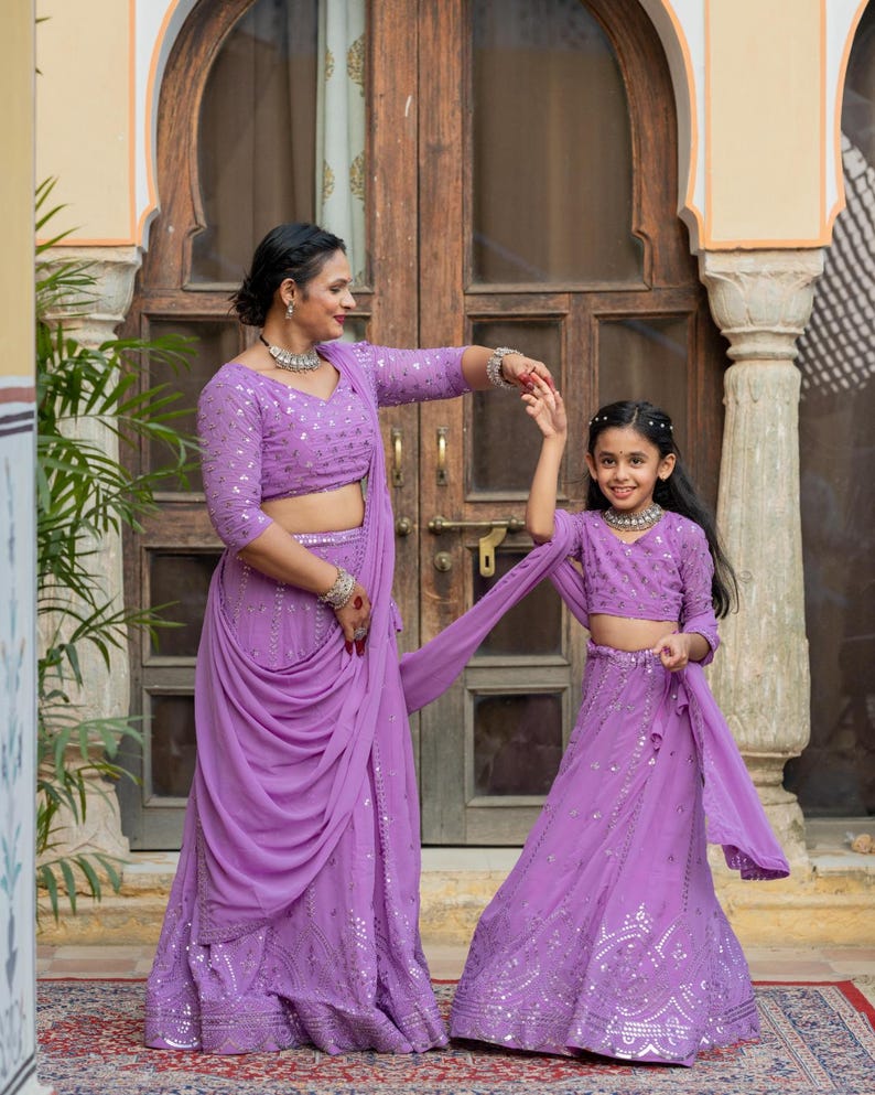 Readymade Mother & Daughter Lehenga Designer Purple Chaniya Choli ...