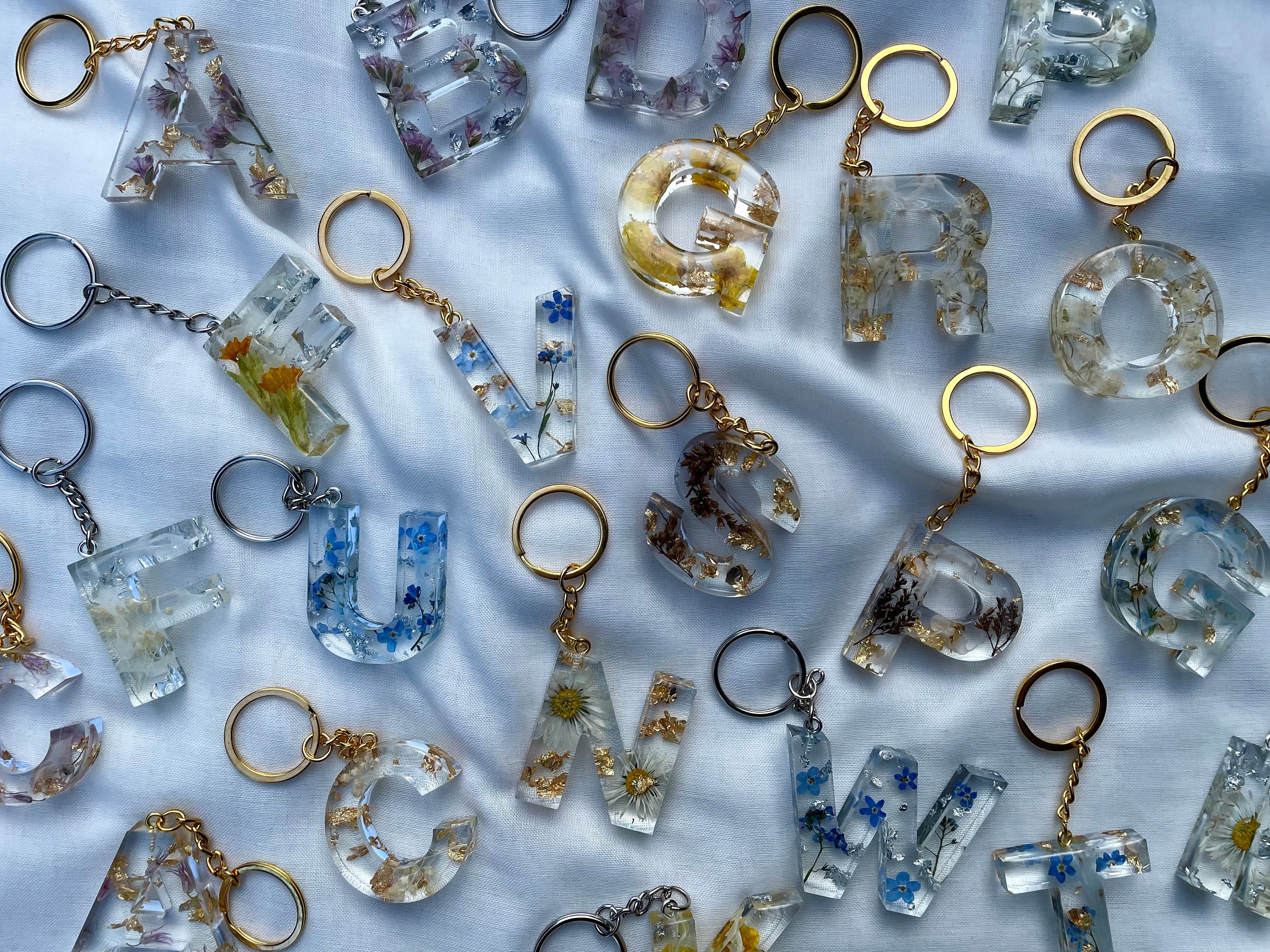 Resin keychain epoxy resin letters digits in gold and | Etsy