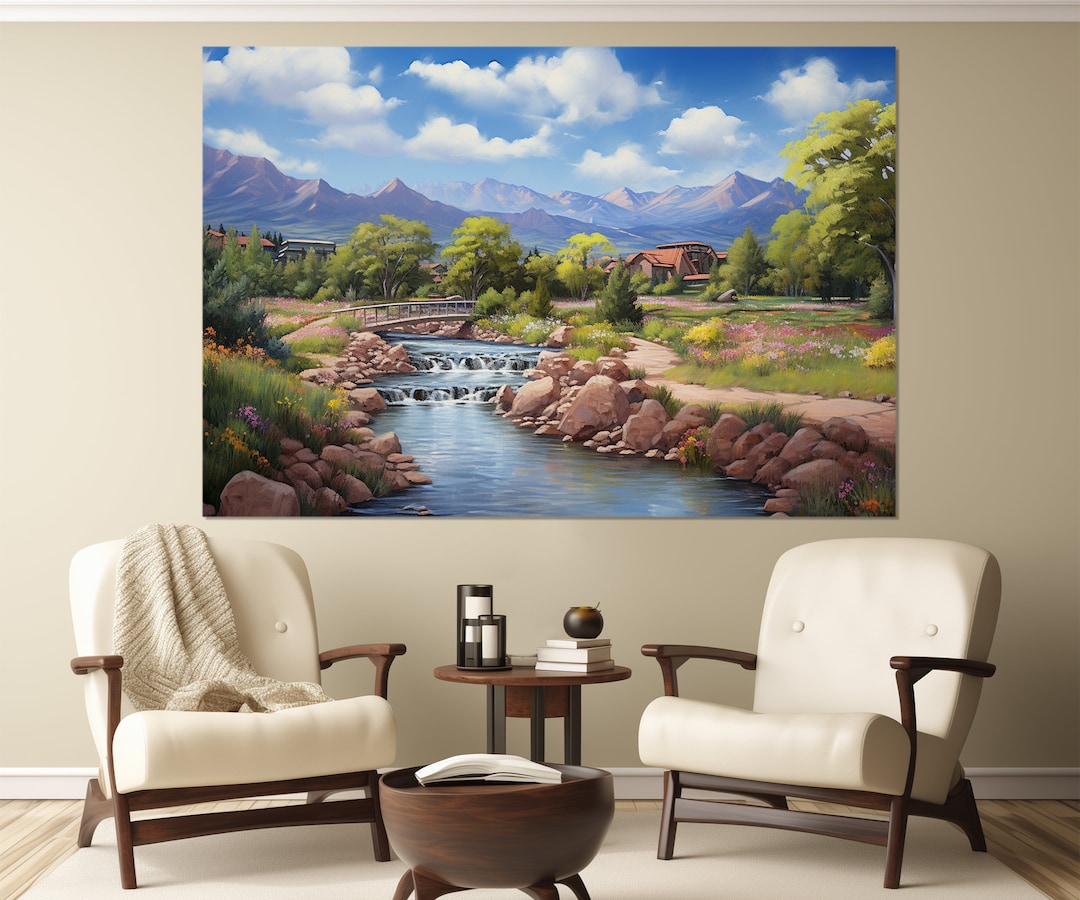 Mountain Spring Landscape Canvas, Mountain Valley With Flowing Waters ...