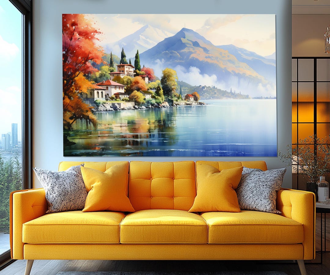 Abstract Watercolor Lake Como Canvas Print, Italy Wall Art, Lario, Lake ...