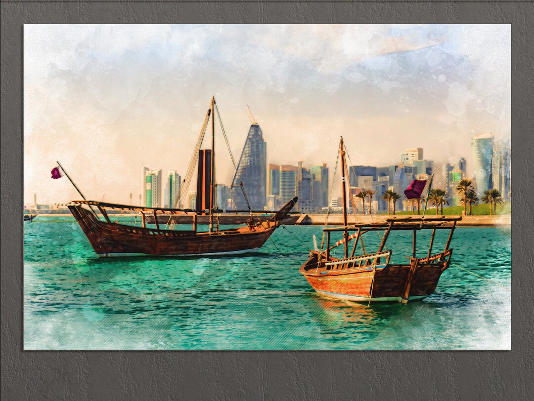 Doha Corniche Canvas Print, Qatar Wall Art, Doha Canvas Print, Doha ...