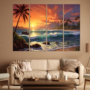 Beautiful Sunset Canvas Print, Scenic Sunset Painting, Ocean Wall Decor ...