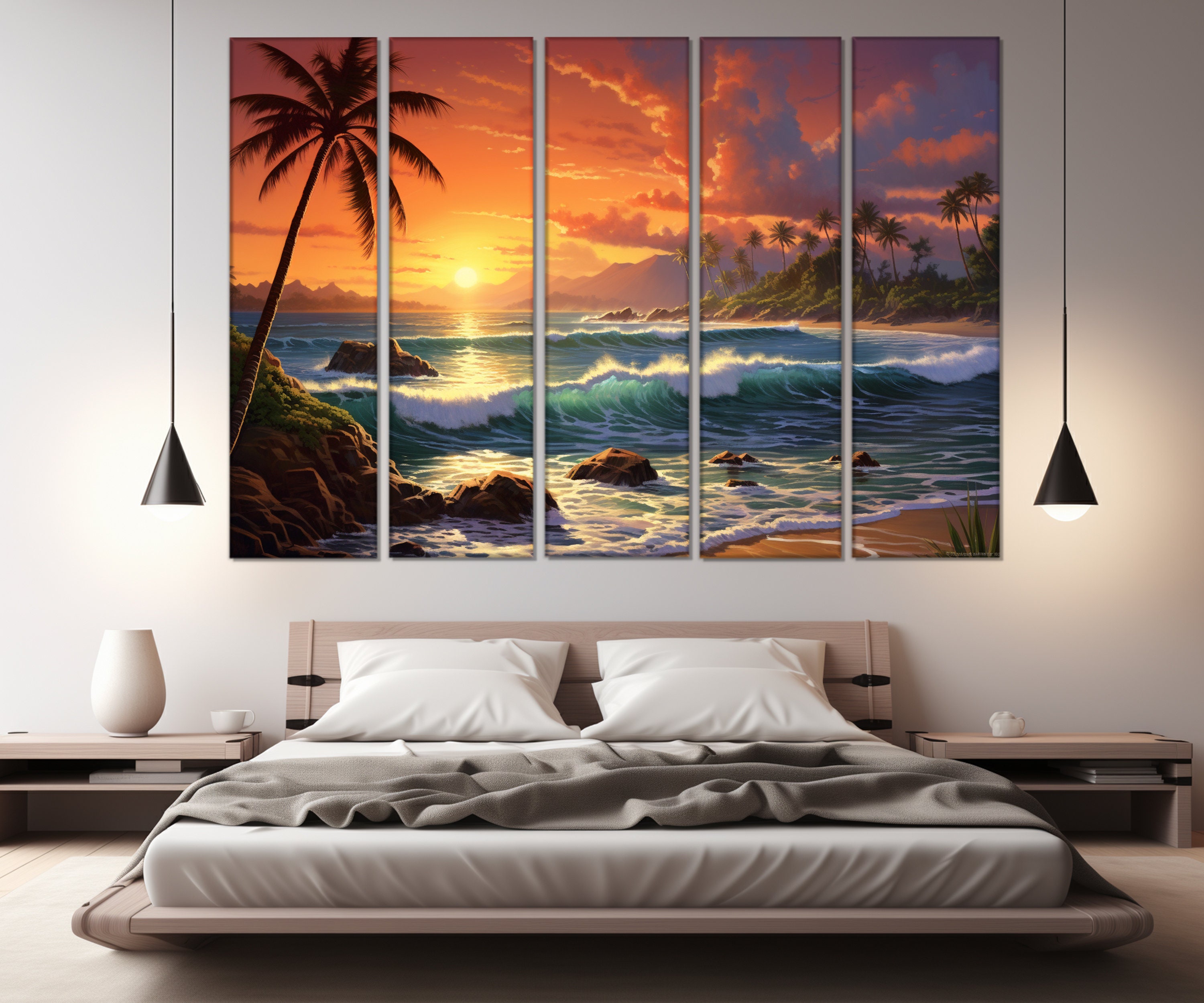 Beautiful Sunset Canvas Print, Scenic Sunset Painting, Ocean Wall Decor ...