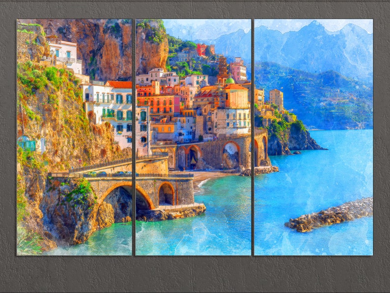 Amalfi Coast Canvas Print, Amalfi Coast Painting, Sorrentine Peninsula ...