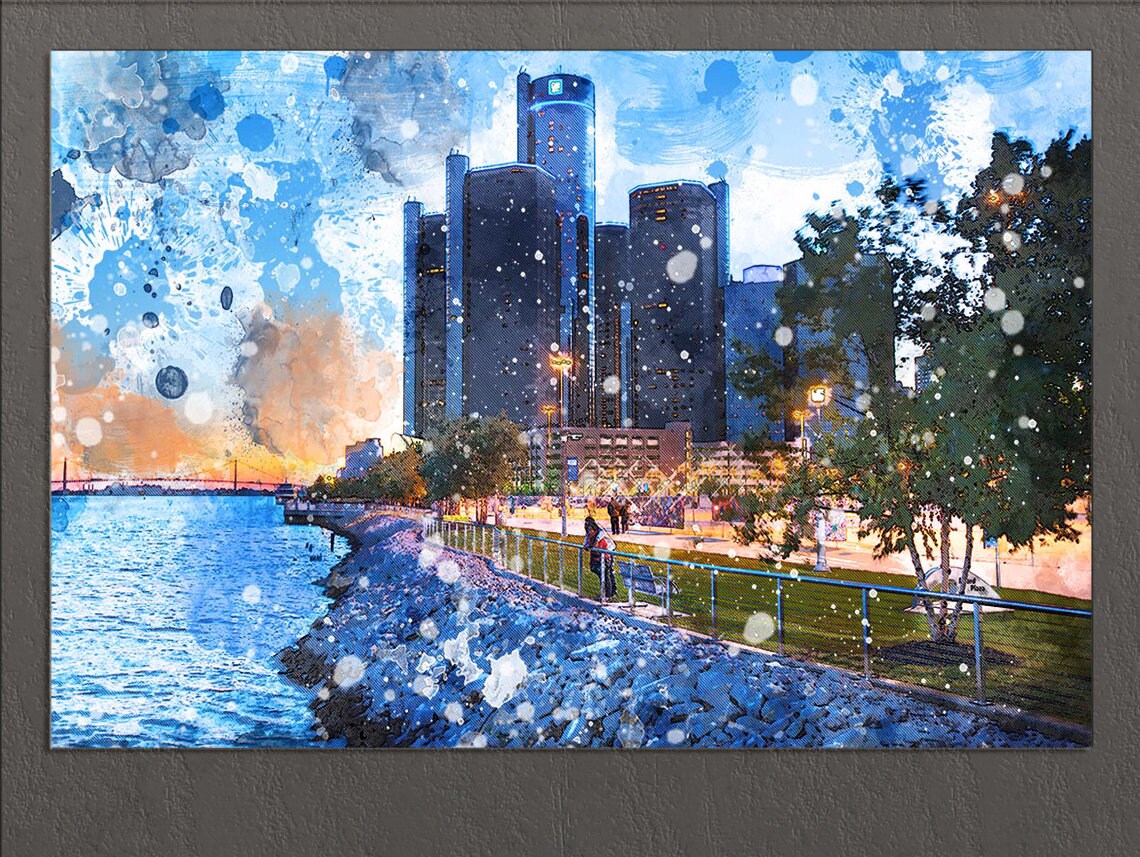 Detroit Canvas Print Detroit Skyline Detroit Wall Art | Etsy