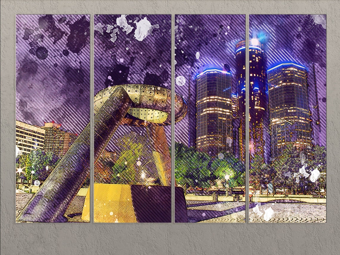 Detroit Canvas Print Detroit Downtown Detroit Wall Art - Etsy