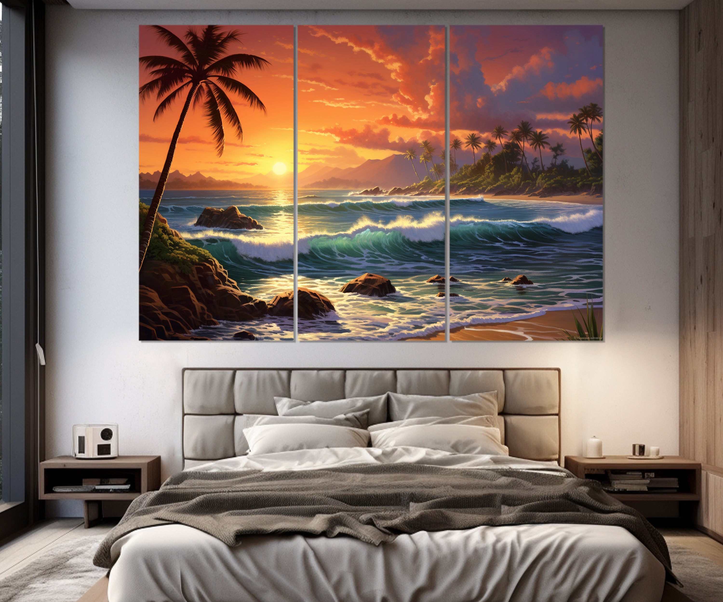 Beautiful Sunset Canvas Print, Scenic Sunset Painting, Ocean Wall Decor ...