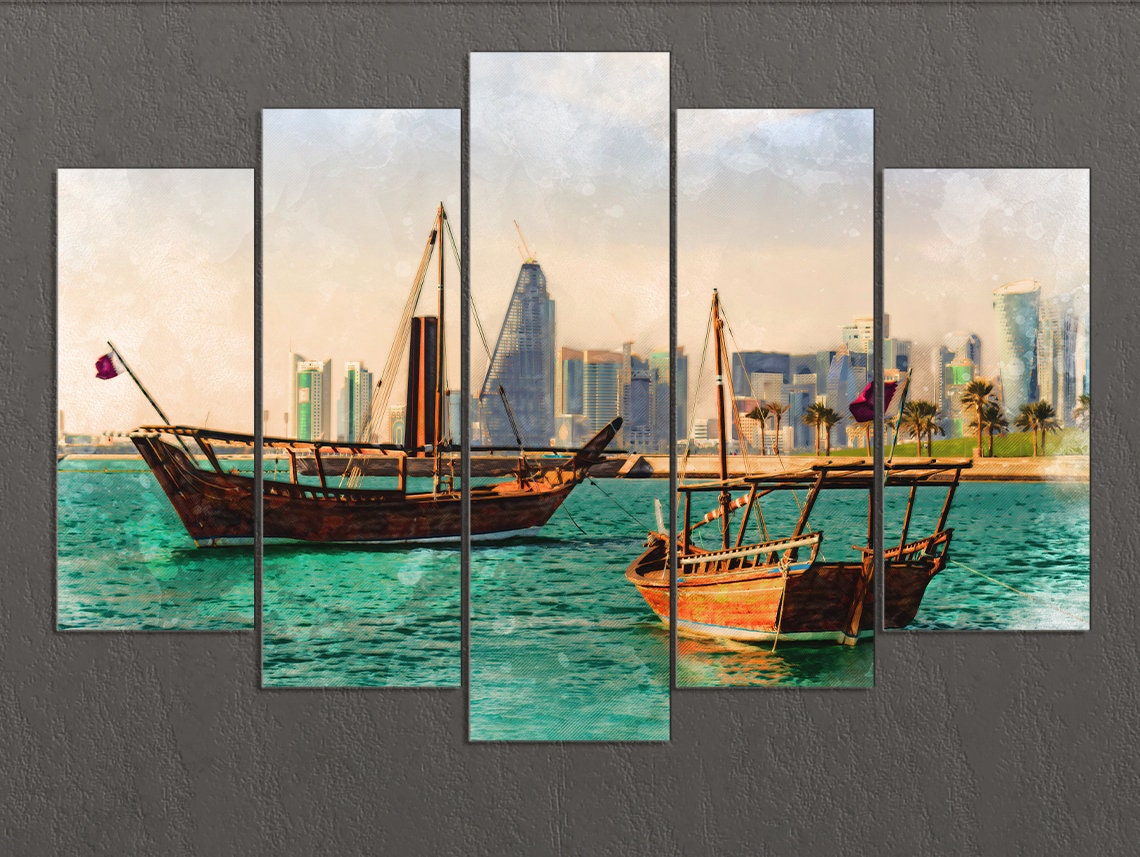 Doha Corniche Canvas Print, Qatar Wall Art, Doha Canvas Print, Doha ...