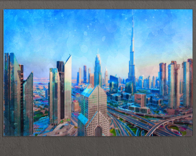 Dubai UAE Wall Art, Dubai Print, Dubai Skyline Watercolor Art, United ...