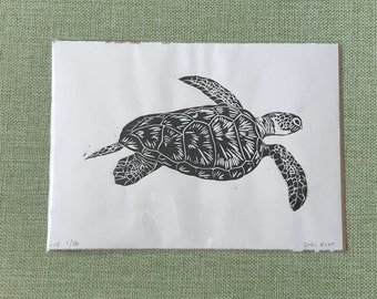 Sea Turtle Linocut - Etsy