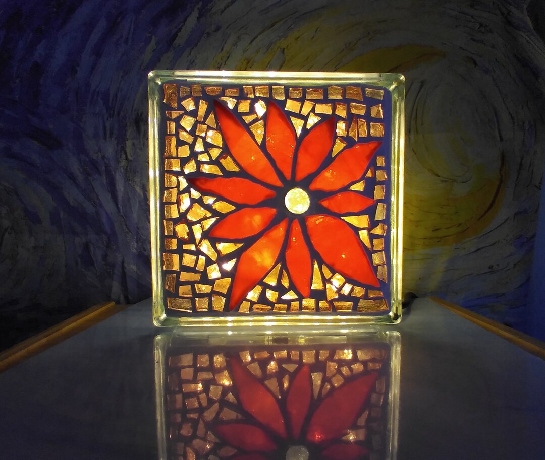 Flower Glass Block Mosaic Lamp - Etsy