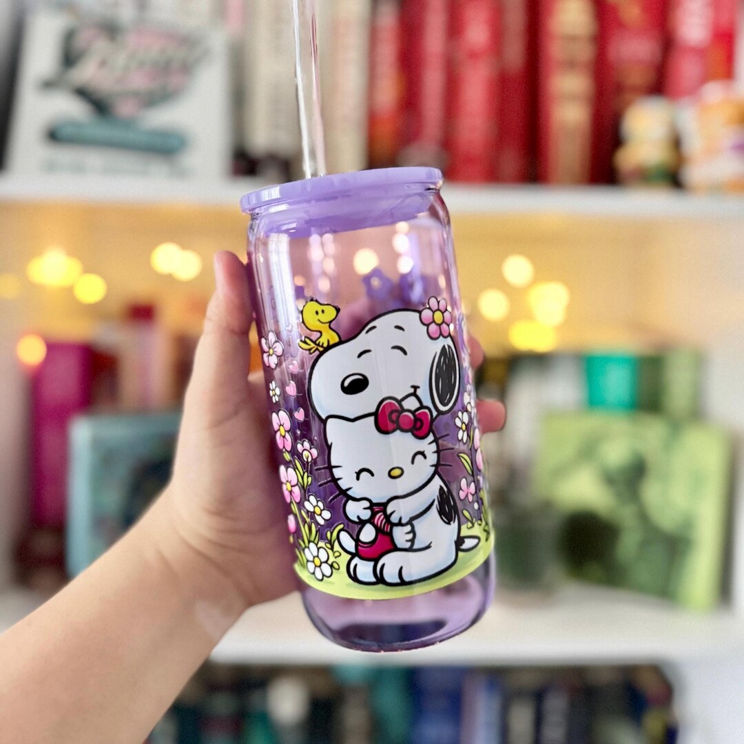 Cute Cartoon Glass Cup With Straw – Floral Tumbler for Iced Coffee, Tea ...