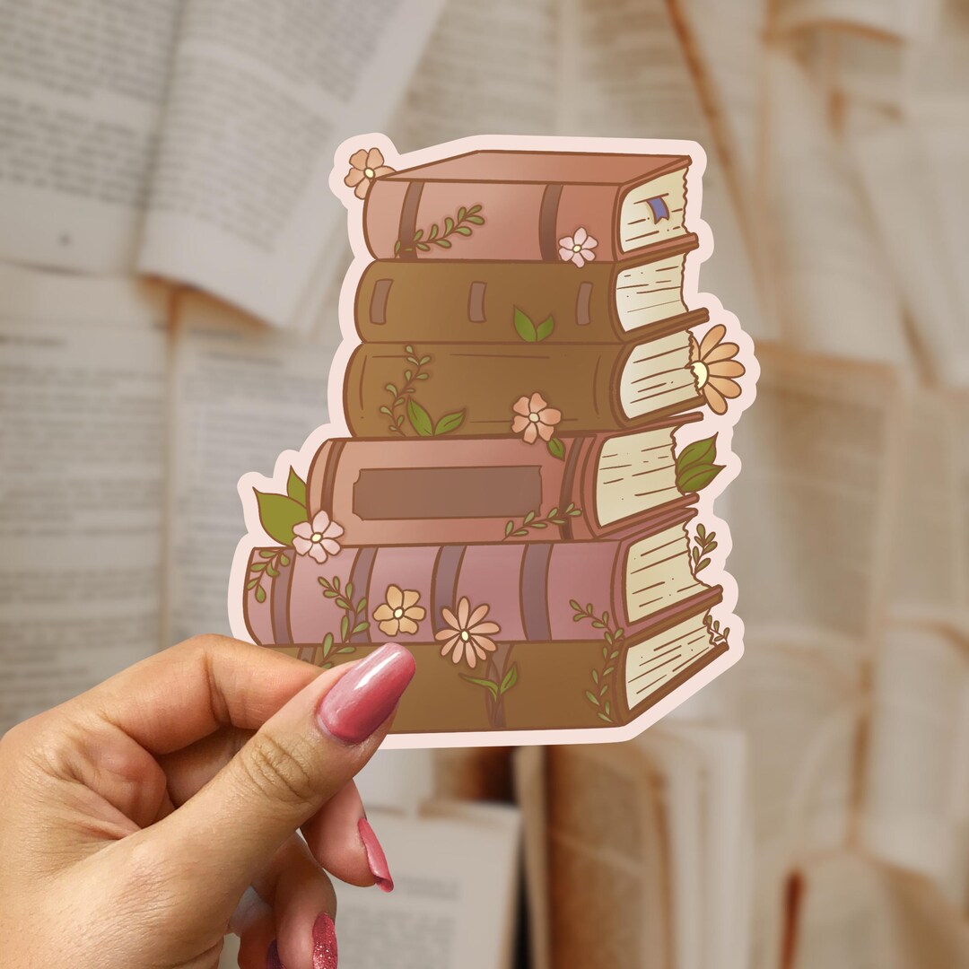 Cottagecore Book Stack Sticker – Holographic Waterproof Vinyl Decal for ...