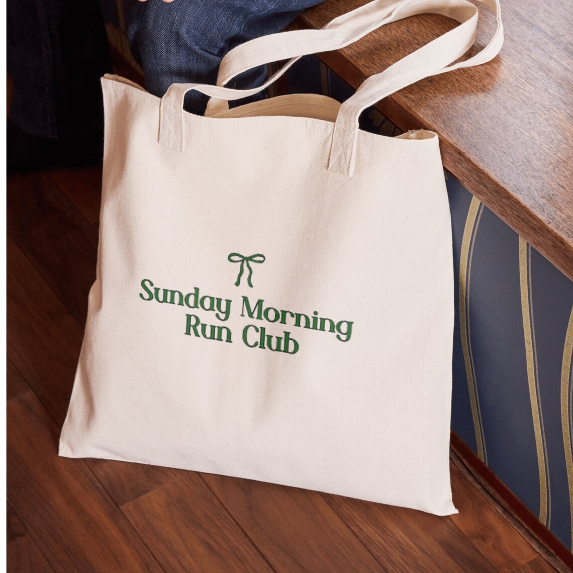 Running Merch Run Club Tote Bag Ideal Runner's Gift Beige Canvas With ...