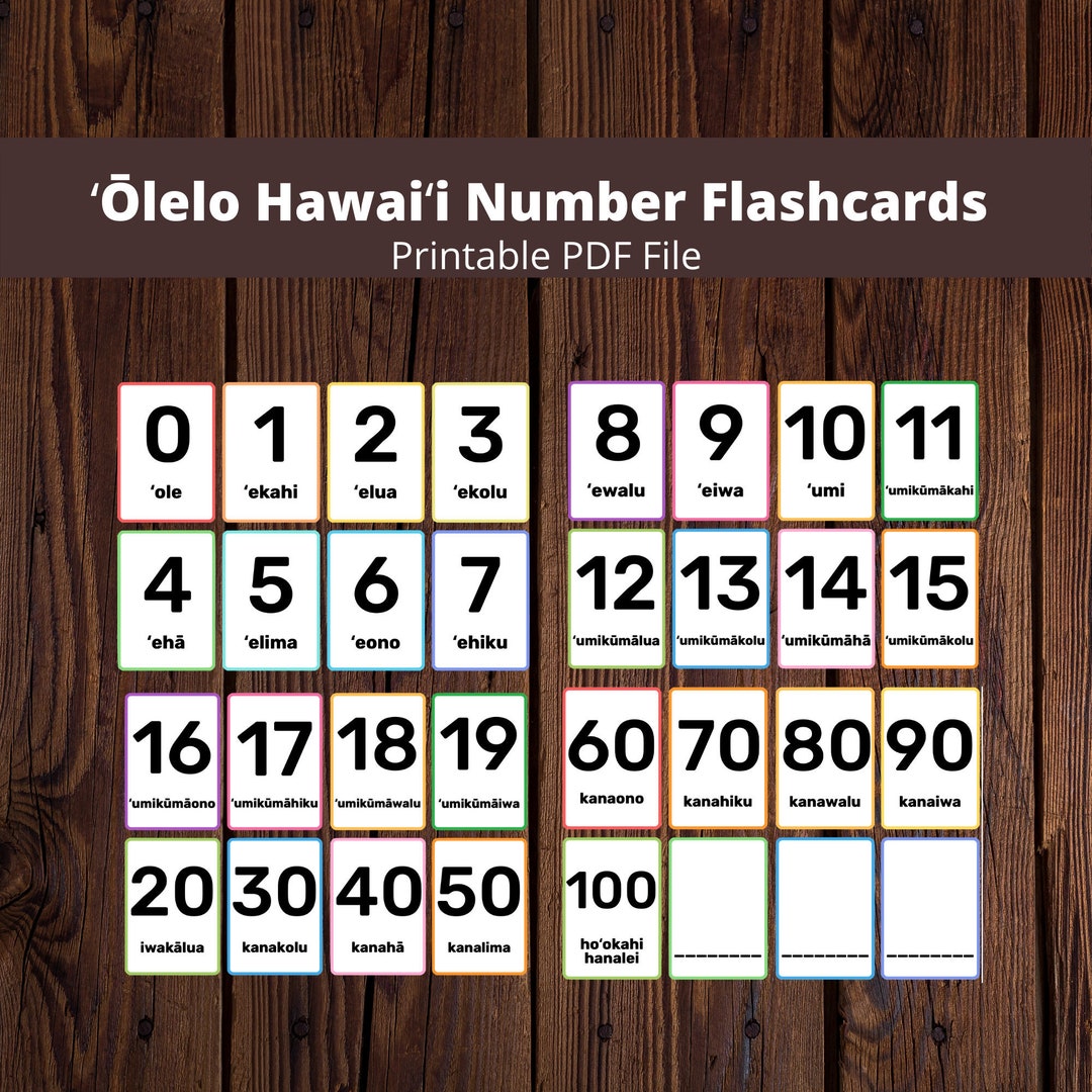 PRINTABLE ʻŌlelo Hawaiʻi Number Colors Vocabulary Flashcard Set for ...