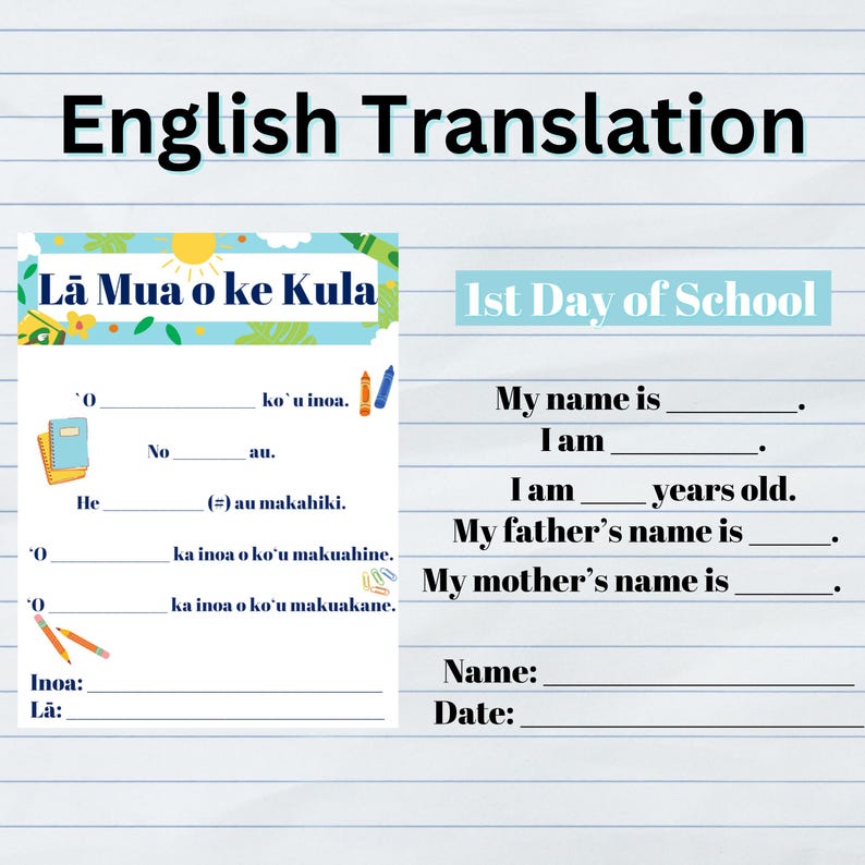First Day of School Writing Activity | Hawaiian Language | ʻŌlelo ...