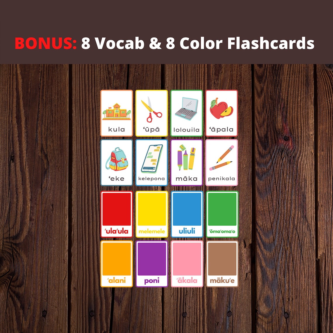 PRINTABLE ʻŌlelo Hawaiʻi Number Colors Vocabulary Flashcard Set for ...