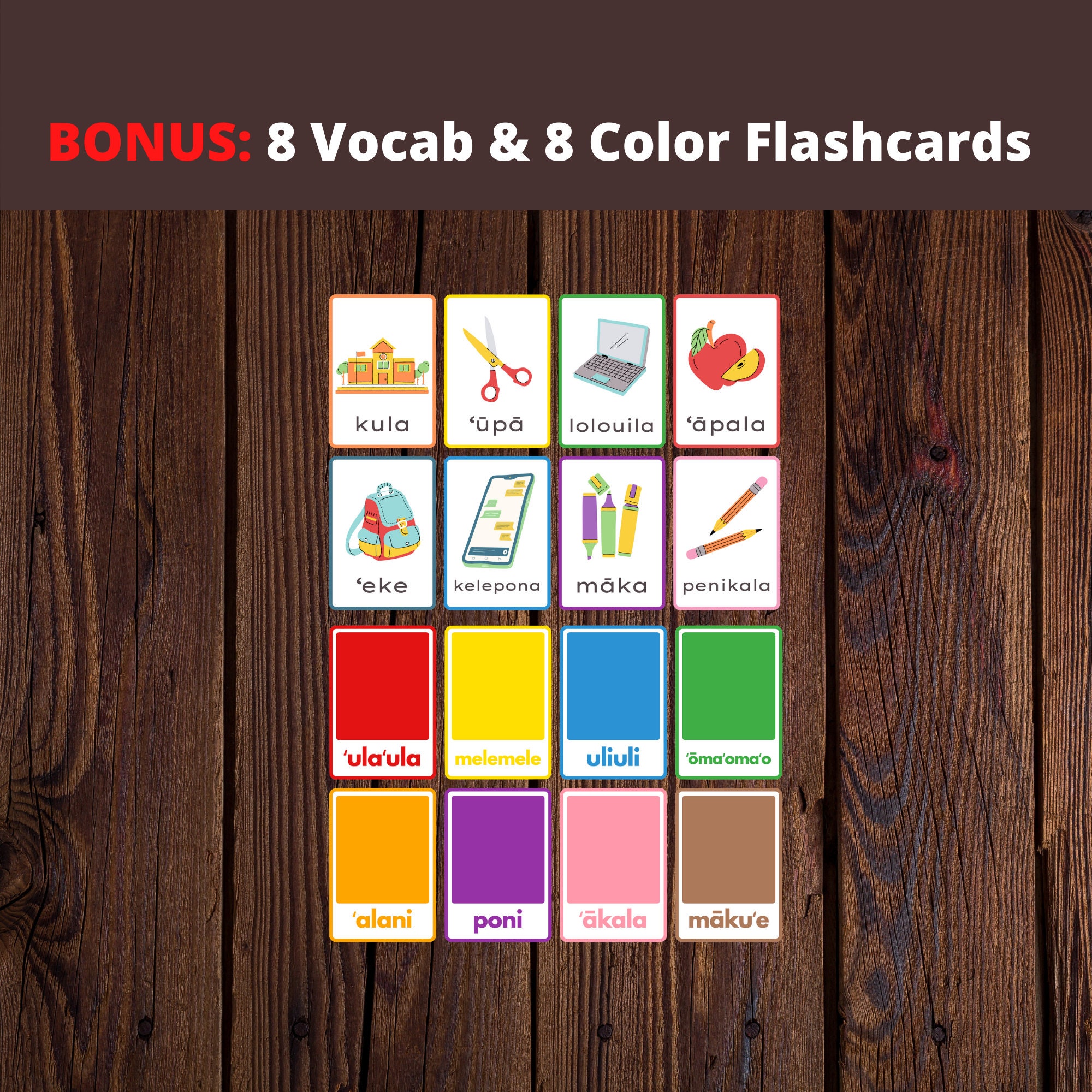 PRINTABLE ʻŌlelo Hawaiʻi Number Colors Vocabulary Flashcard Set for ...