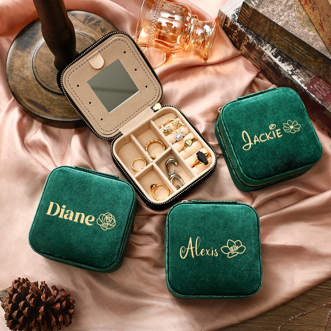Green Custom Velvet Jewelry Box With Name,custom Jewelry Box,mothers ...