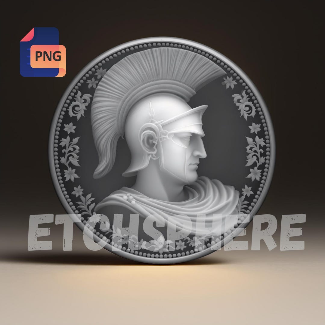 Ancient Roman Warrior Depth Map PNG – 3D Relief Coin Design for Fiber ...
