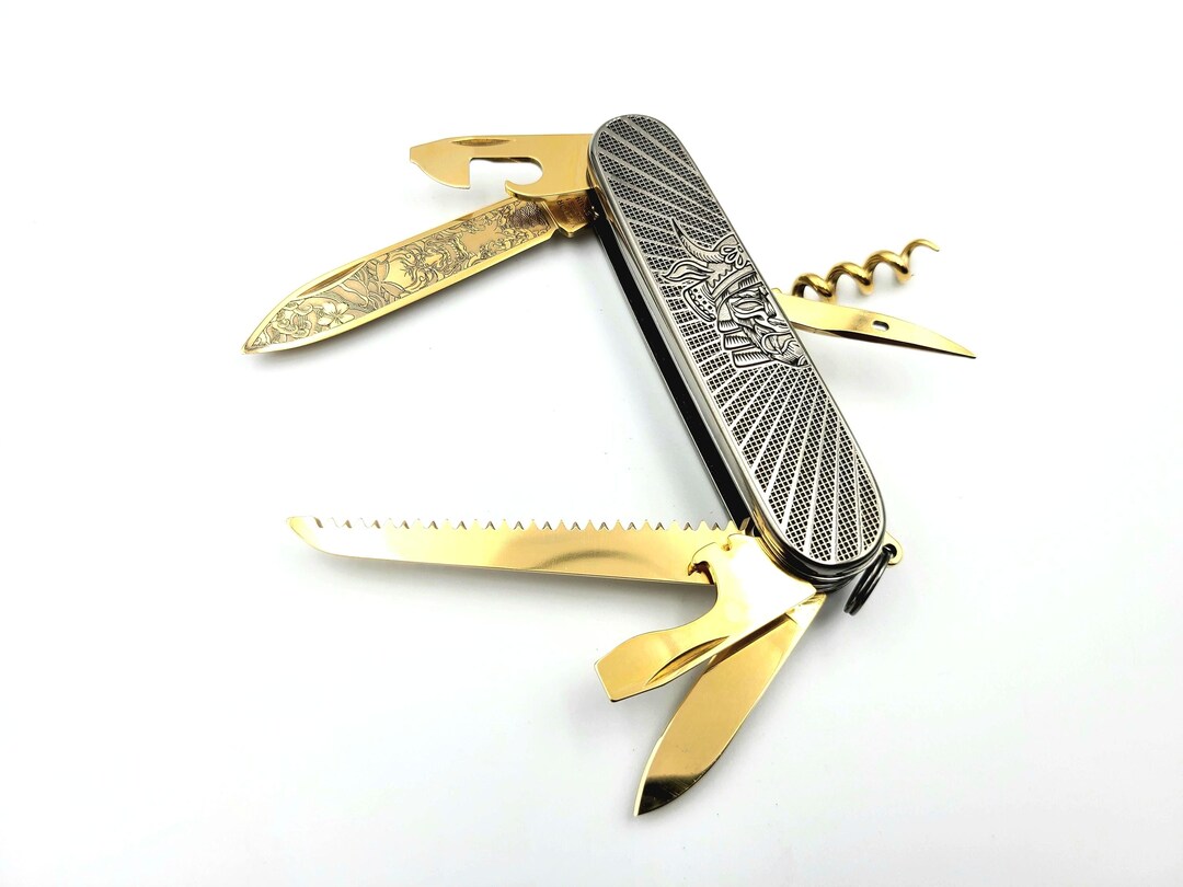 Custom Camper Pocket Knife With 24k Gold-plated Tools, Black Nickel ...