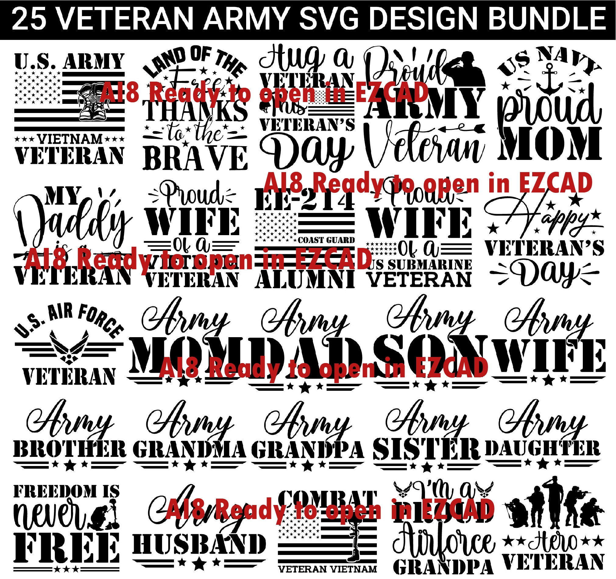 Ezcad MILITARY SVG BUNDLE Ai8 Us Army Svg Veterans Day - Etsy