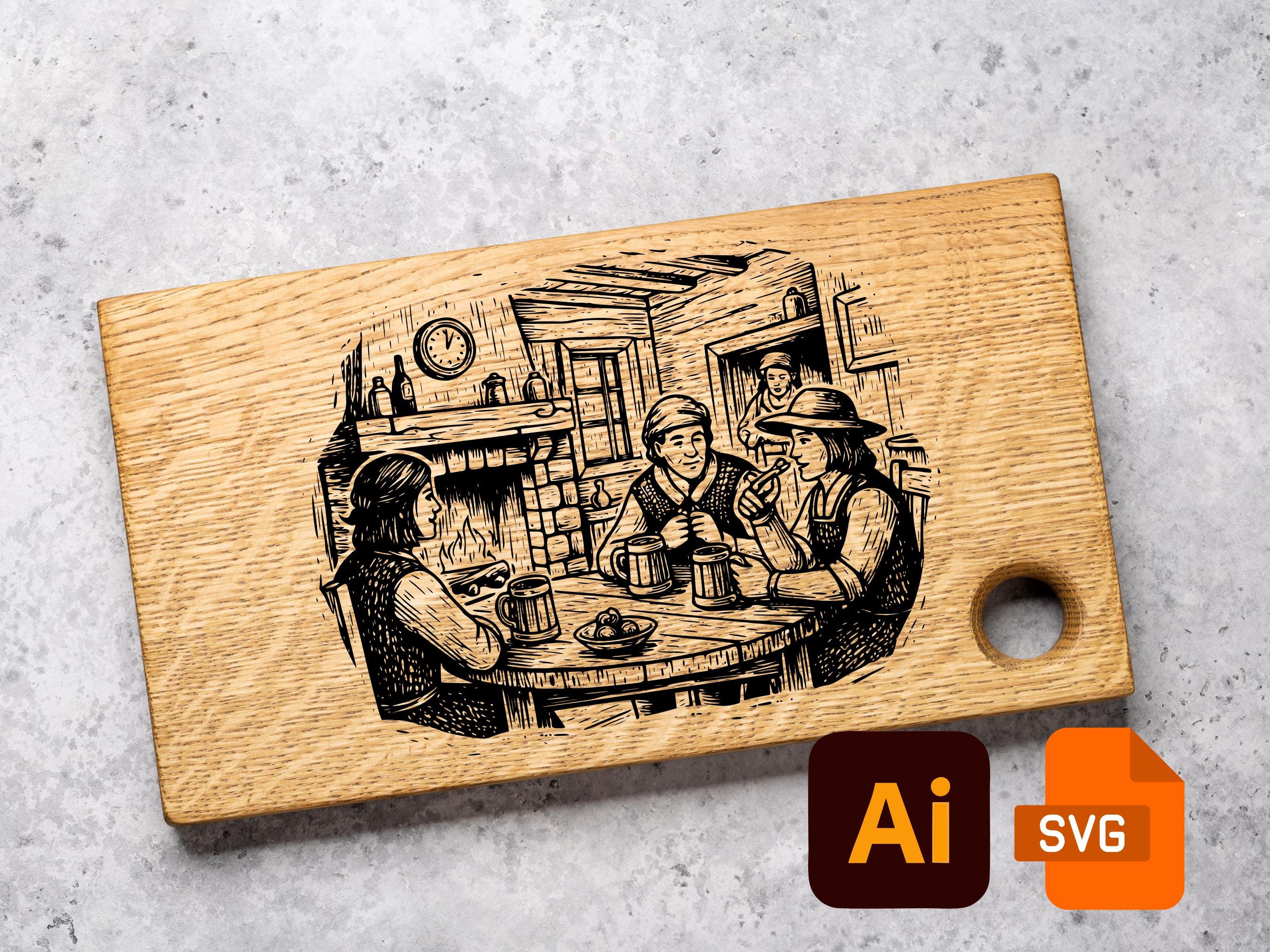 Tavern Engraving File | AI8 Ezcad SVG Vintage Vector | Rustic Wood CO2 ...
