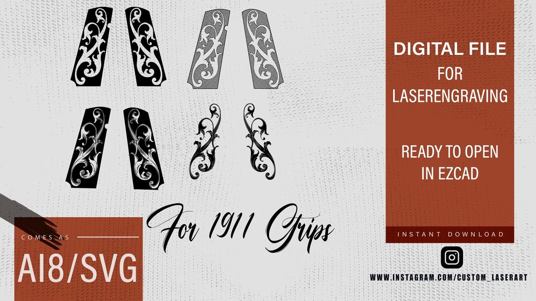 Scrollwork Grip Design for Colt1911 Grips Laser Engraving, Template for ...