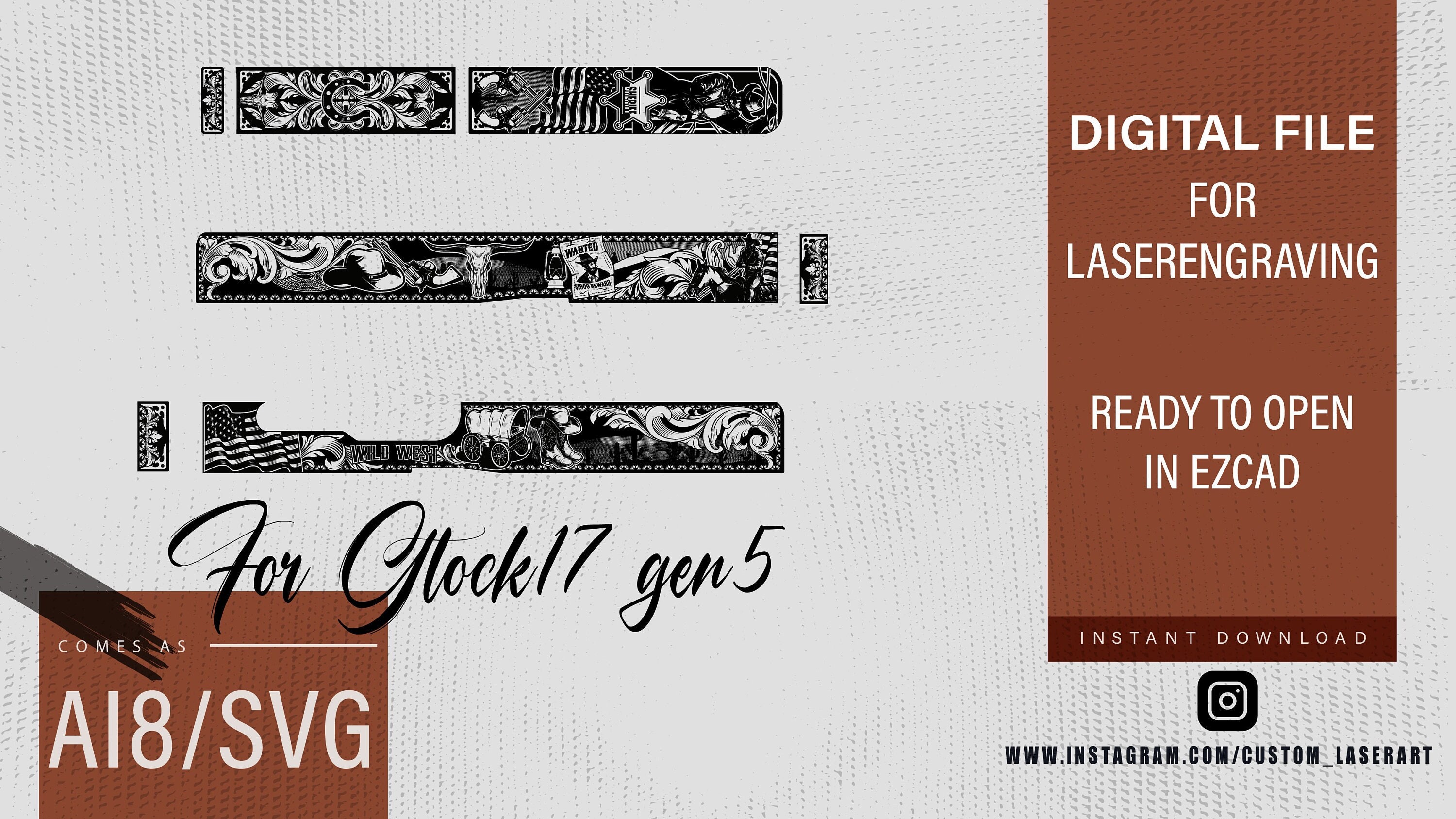 SVG Template for Glock 17gen5 Laserengravingwild West Cowboy - Etsy