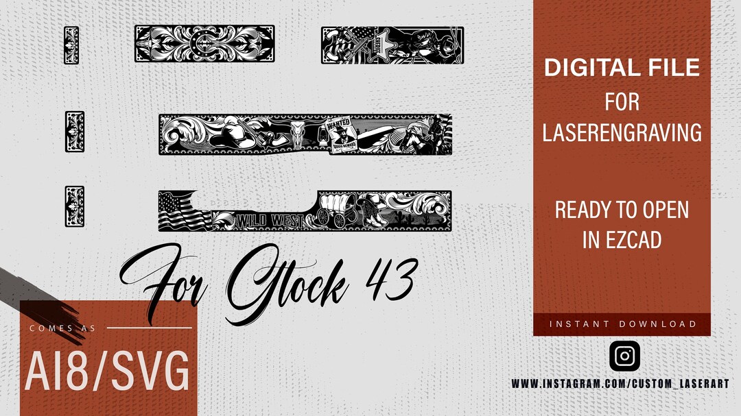 SVG Template for Glock 43 Laser Engraving,wild West Cowboy Ai8,sheriff ...