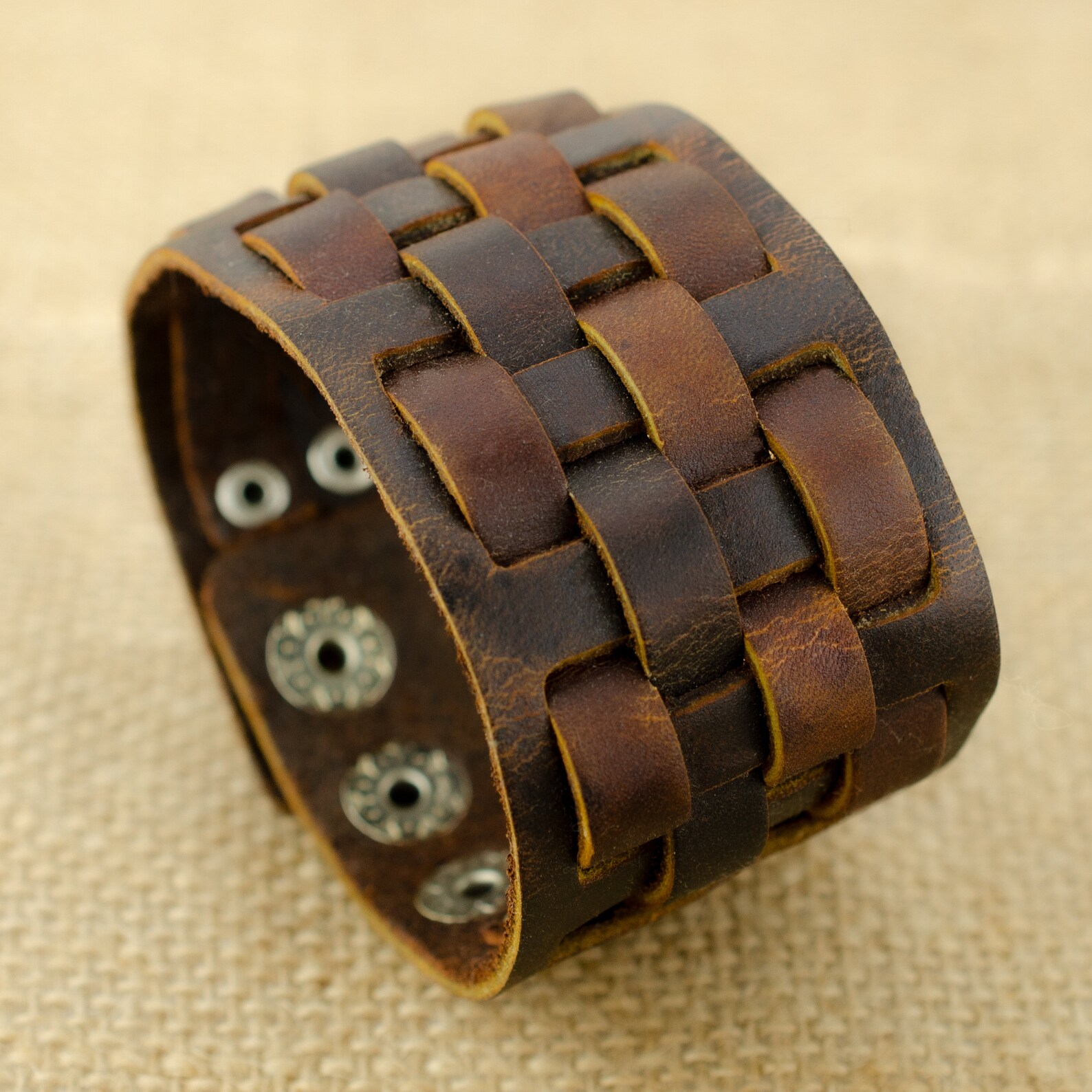 Pulsera de cuero para hombre ancha con snap knob marrón - Etsy España